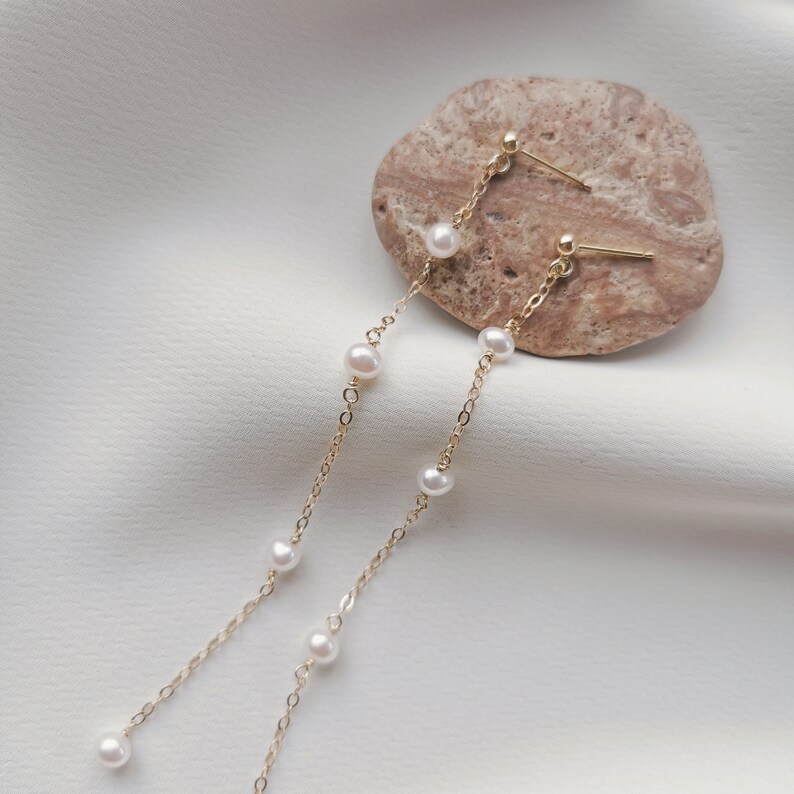 Long Pearl Drop Earrings 14k Gold Filled or 925 Sterling - Etsy UK