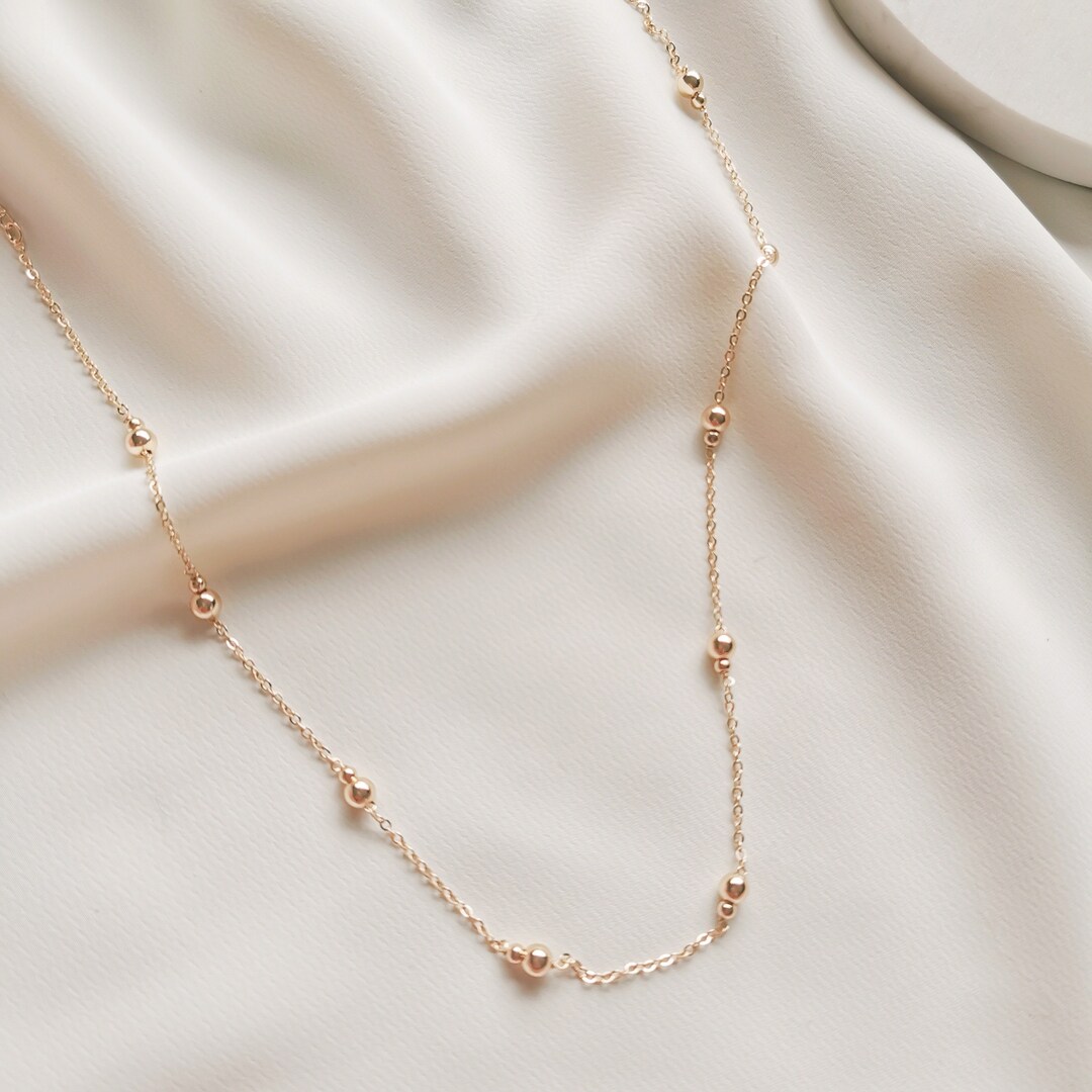 Round Beads Link Chain Necklace, Gold Filled Choker Layering Necklace ...