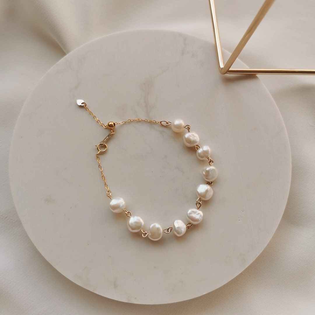 Riley Keshi Baroque Pearl Bracelet, Adjustable Length Bridal Bracelet ...