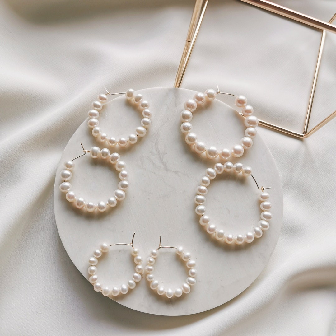 Freshwater White Pearl Hoops, 14k Gold-filled Sterling Silver Round ...