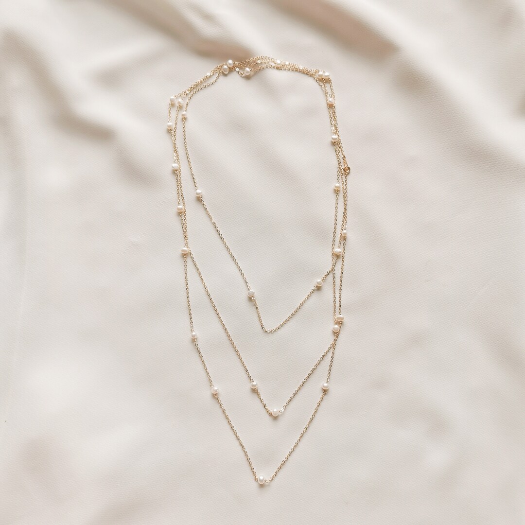 Extra Long Pearl Chain Necklace, Double Rope Length Small Pearls ...