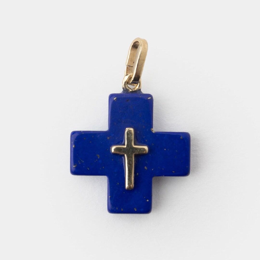 14k Gold Cross Pendant, Lapis Cross Pendant, Blue Cross Pendant, Greek ...