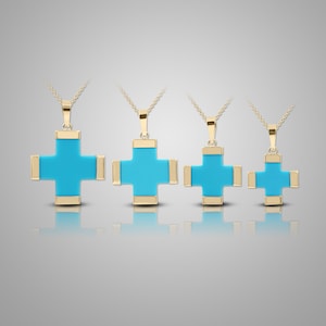 14K Solid Gold Turquoise Cross Necklace 12mm X 12mm, Handcrafted Greek ...