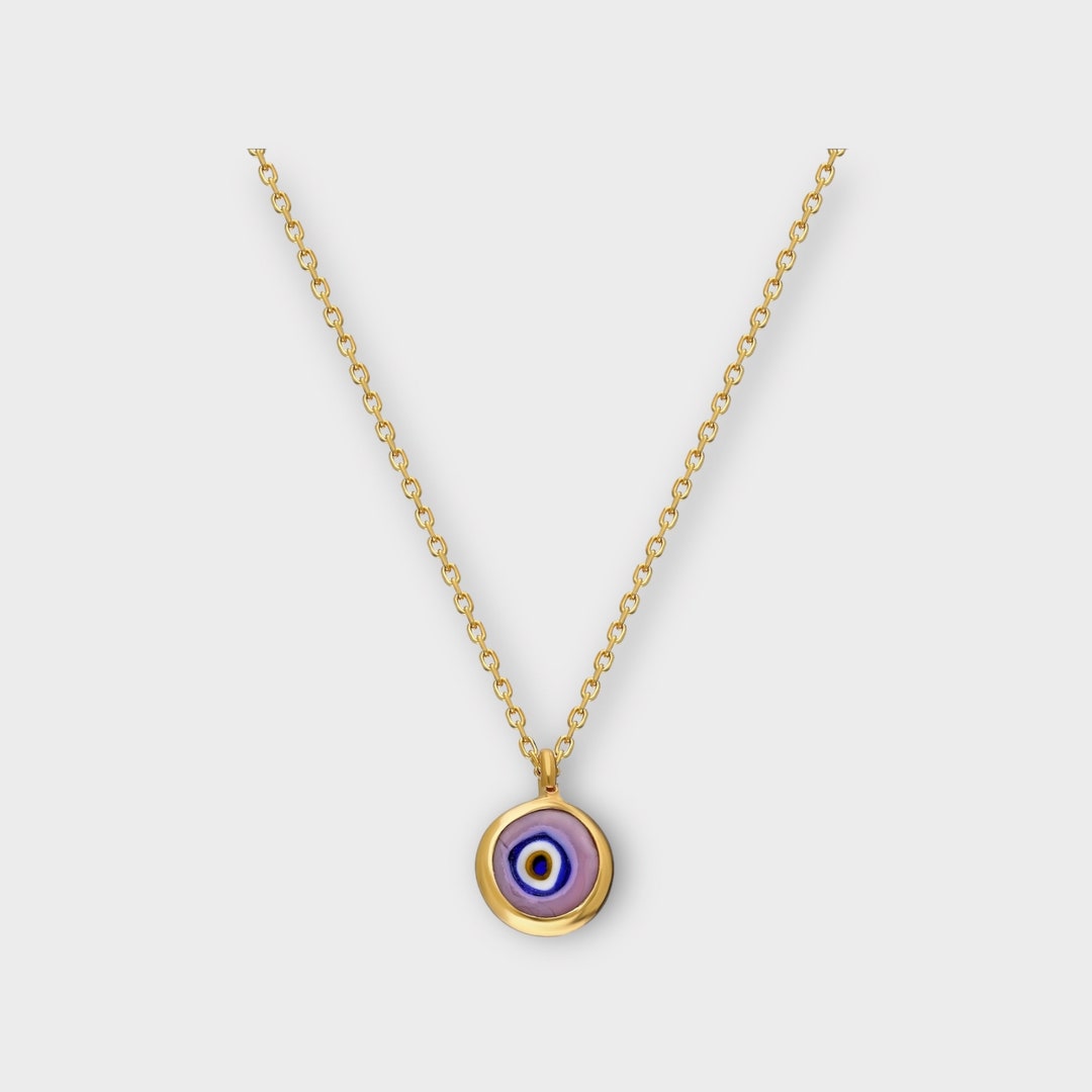 Evil Eye Necklace, Sterling Silver 925 Necklace, Pink Evil Eye Pendant ...