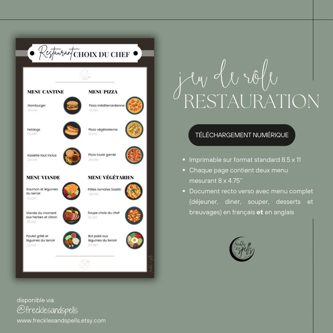 Jeu De Rôle Menu Restaurant | Pretend Play Restaurant Menu - Etsy