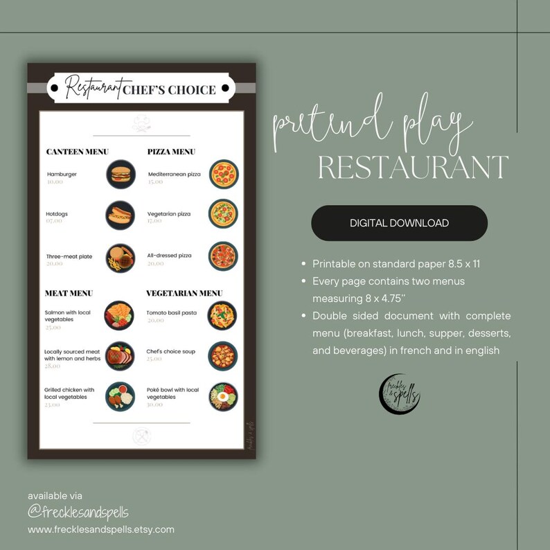 Jeu de rôle menu restaurant Pretend play restaurant menu - Etsy Canada