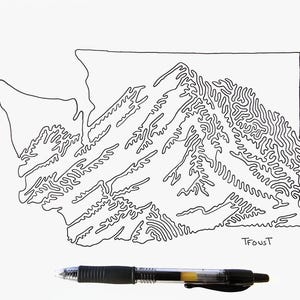 Washington State Single Line Art Print – Minimalist Mountain Wall Art ...