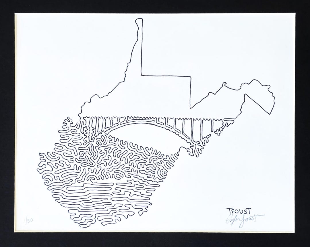 West Virginia Line Art Print – Single Line Drawing, Signed Numbered (8. ...