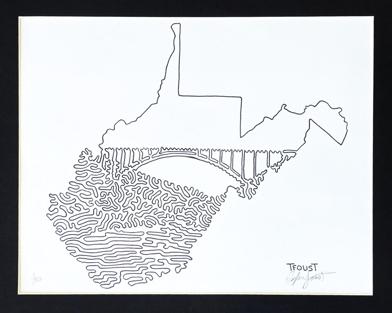 West Virginia Line Art Print – Single Line Drawing, Signed Numbered (8. ...