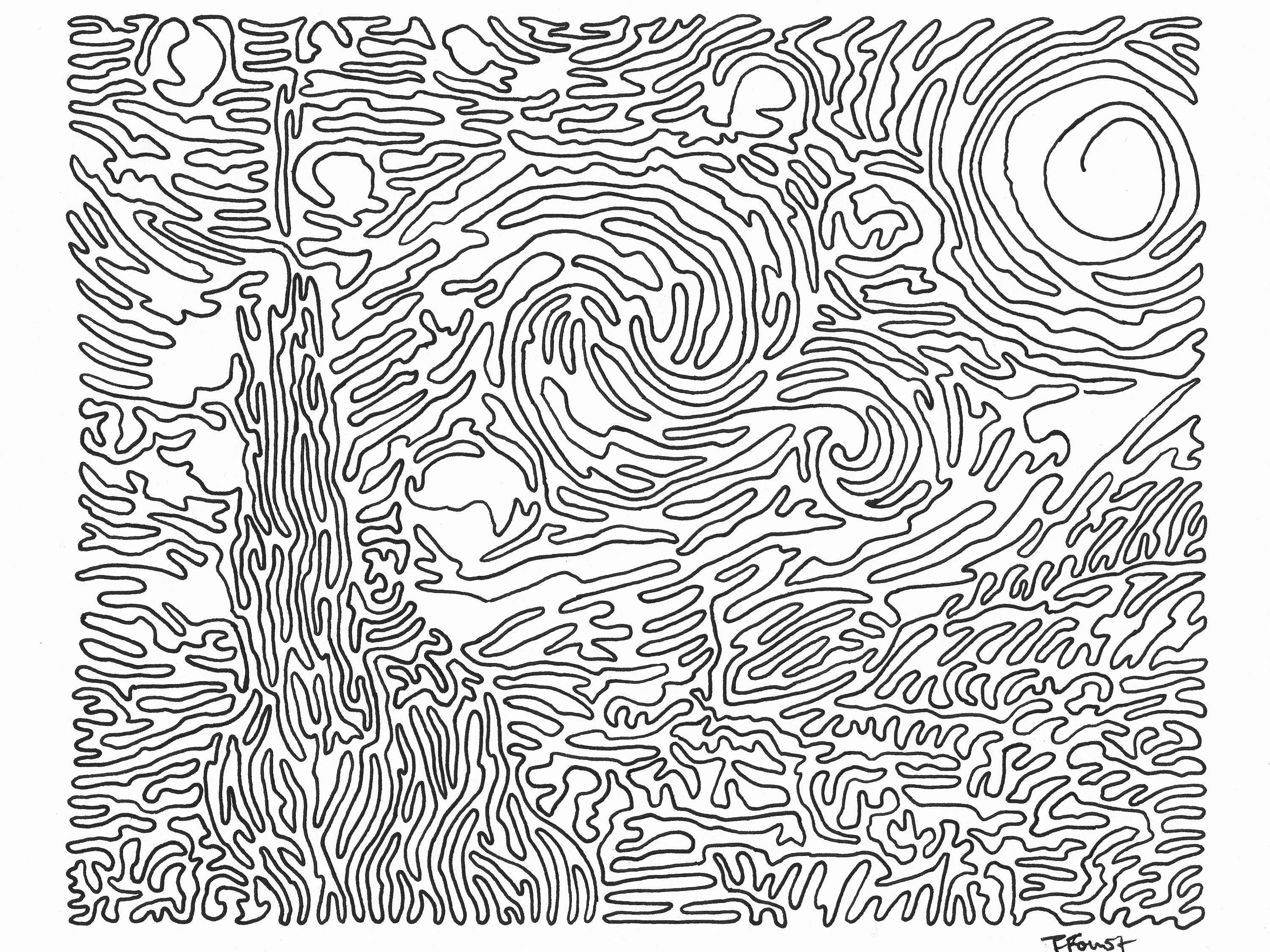 The Starry Night Using One Single Line - Etsy