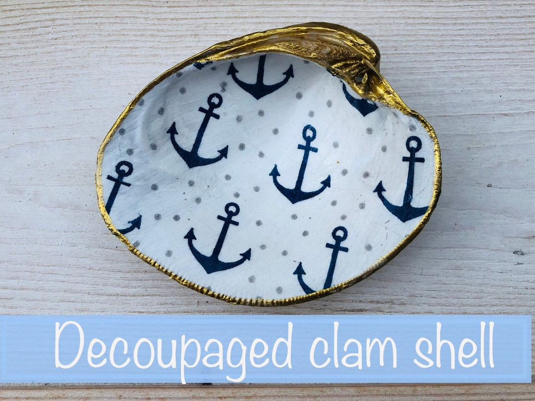 Decoupaged Clam Shell With Anchor Design. Beach Wedding Gift, Clam ...