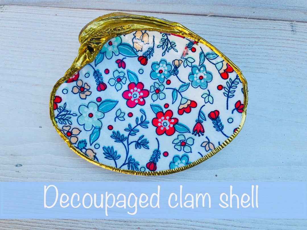 Cute Decoupaged Clam Shell With Colorful Flower Pattern and Hand ...