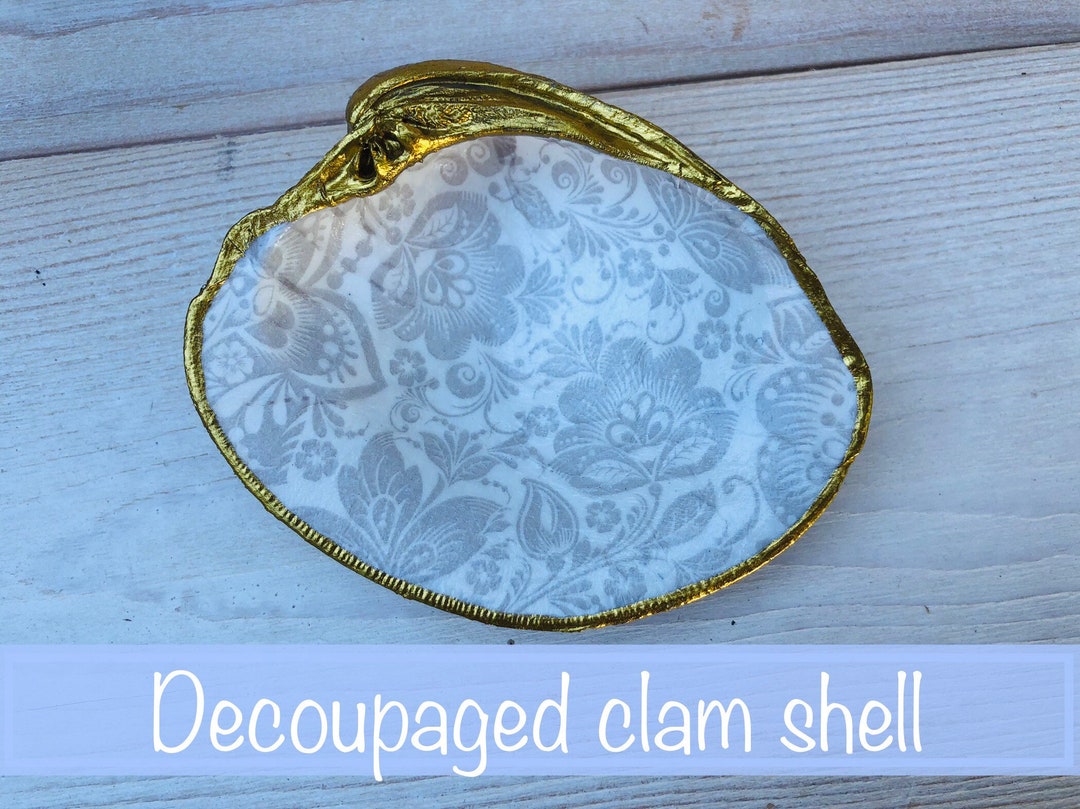 Beautiful Decoupaged Clam Shell With Flower Pattern and Hand Painted ...