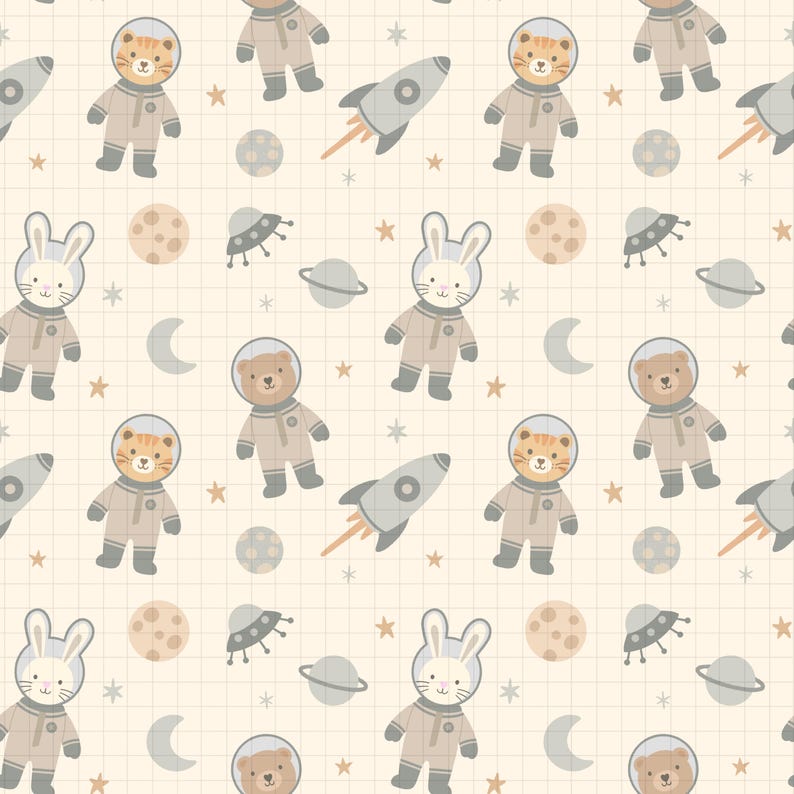 Space Animals Pattern Hand-drawn PNG Download Digital Paper Fabric ...