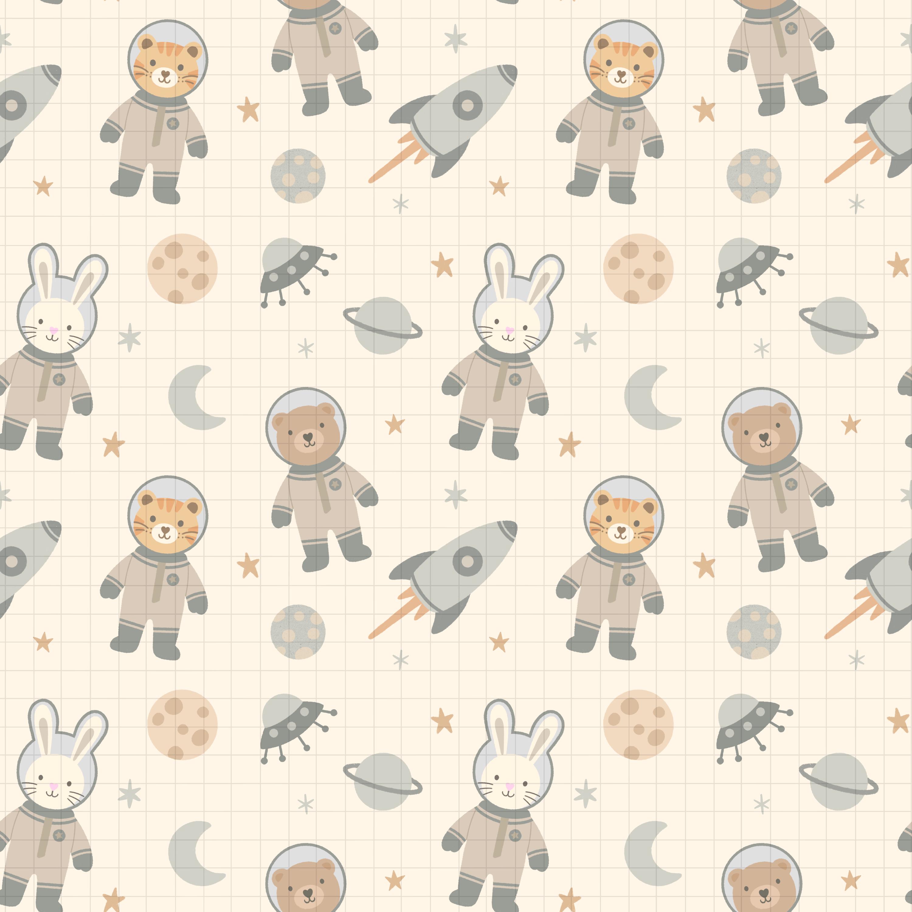 Space Animals Pattern Hand-drawn PNG Download Digital Paper Fabric ...