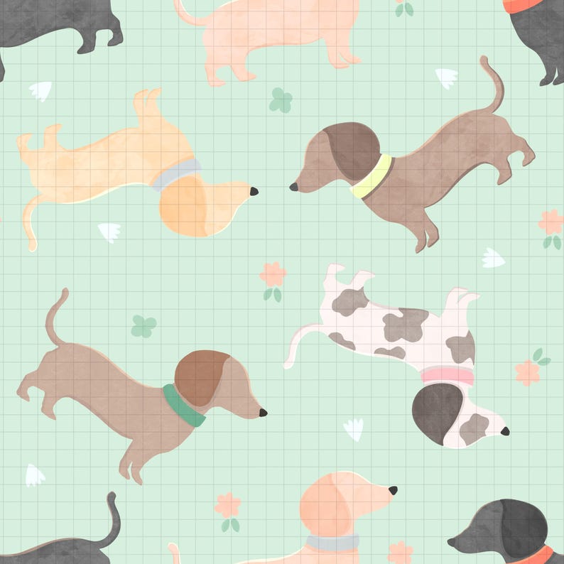 Dachshund Seamless Pattern Hand-drawn PNG Download Digital Paper Fabric ...