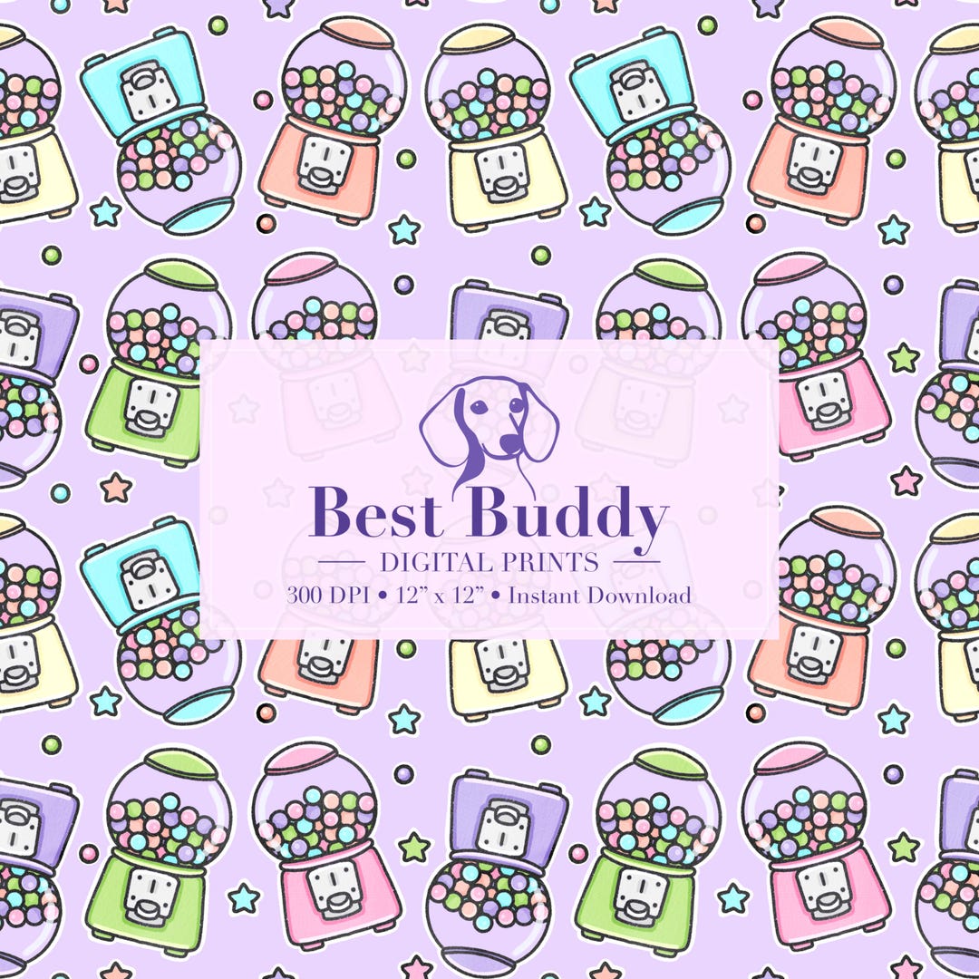 Gumball Seamless Pattern Hand-drawn PNG Download Digital Paper Fabric ...