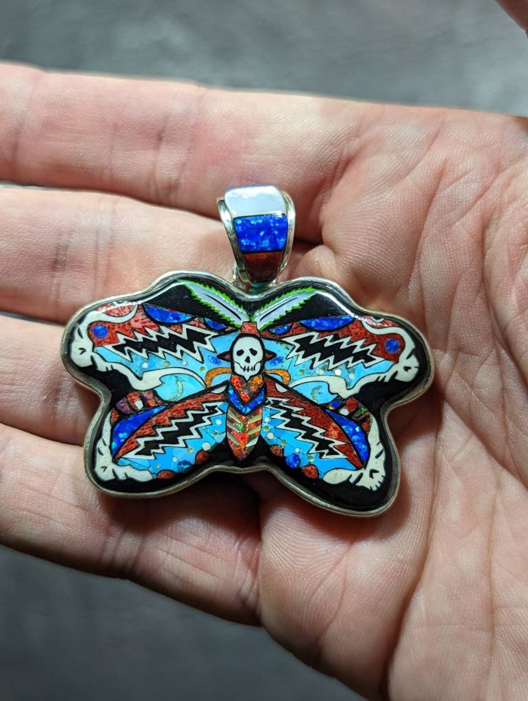Bolt Moth Grateful Dead Inlay & Sterling Silver Pendant by David R ...