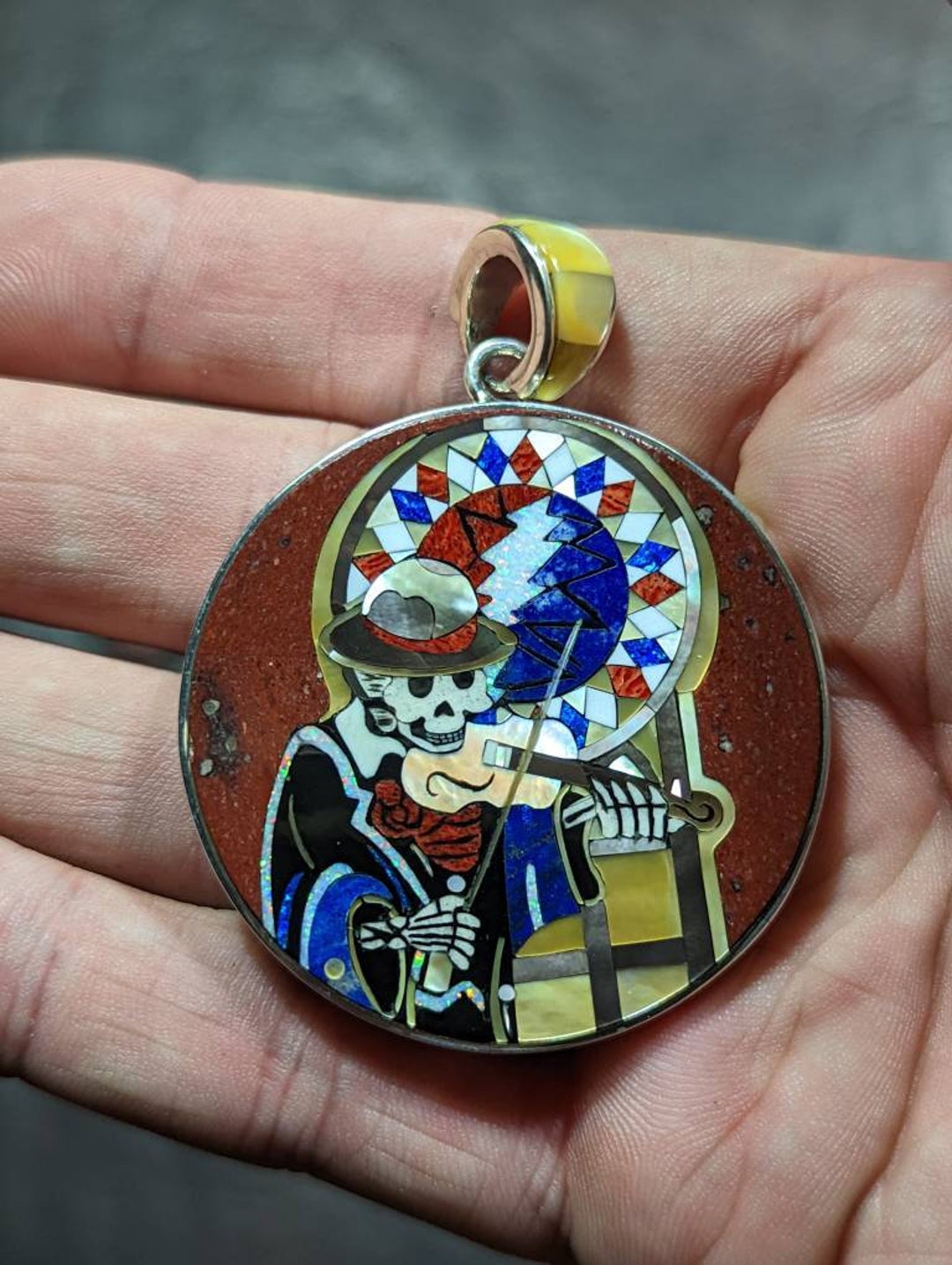 Music Skeleton Grateful Dead Inlay & Sterling Silver Pendant by David R ...