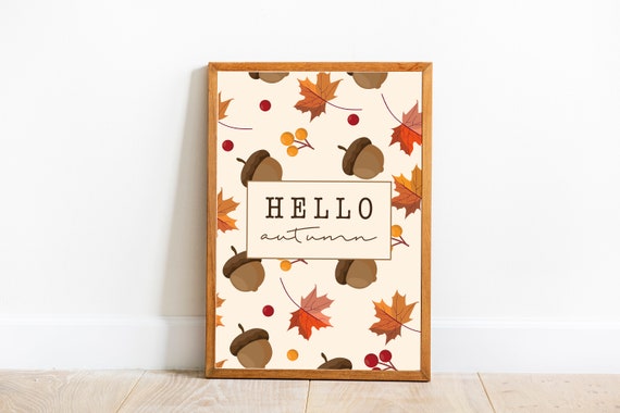 Hello autumn Poster Printable Wall Art Fall Decor | Etsy