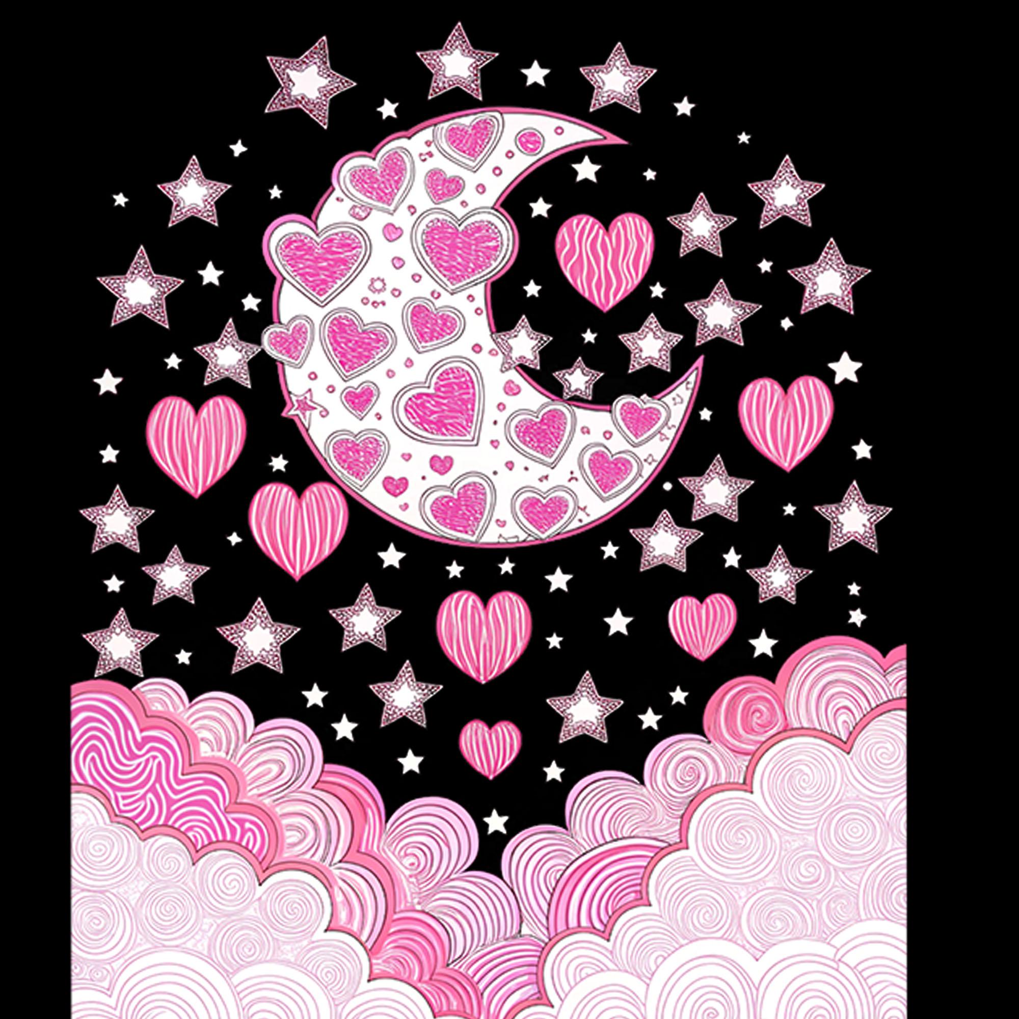 Pink Heart Moon With Stars and Clouds Love You to the Moon and Back ...