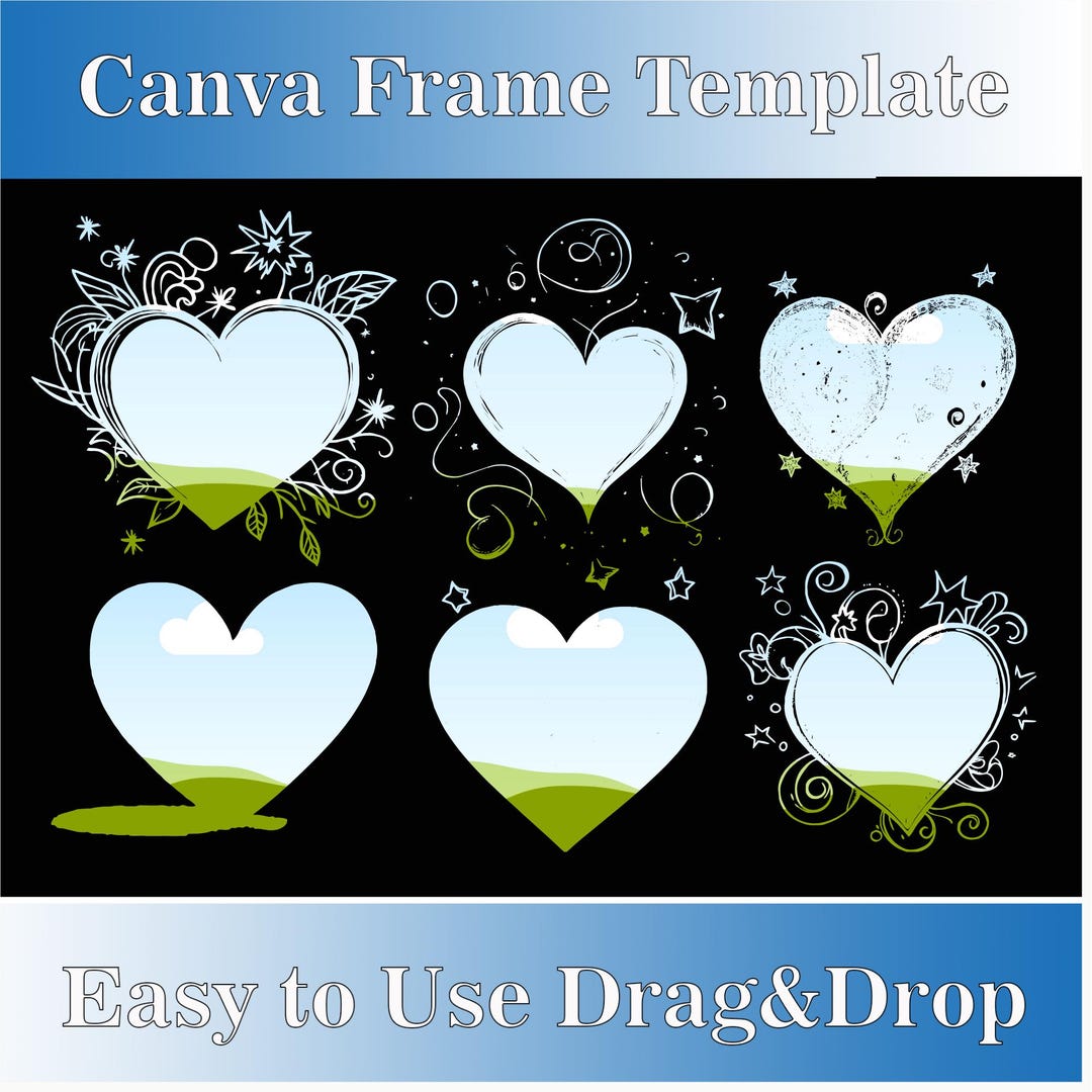 Heart Shape Canva Frame Template - Easy Drag & Drop Customizable Design ...