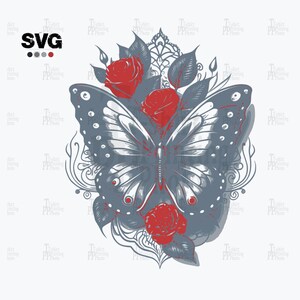 Gothic Butterfly With Roses Art: SVG PNG Digital Download - Etsy