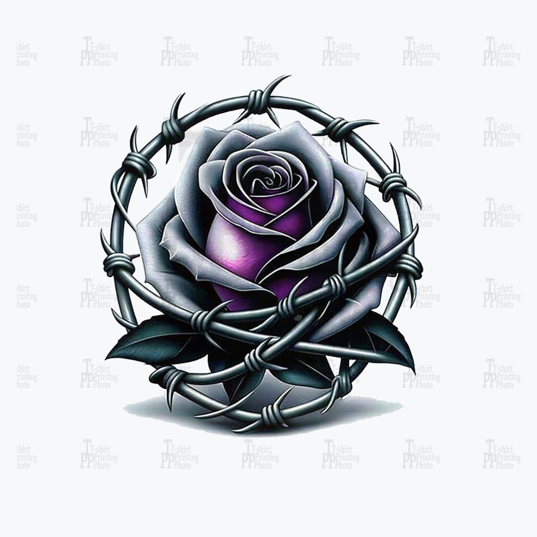 Barbed Wire Rose Tattoo Design Floral Gothic Digital Art Prints Wall ...