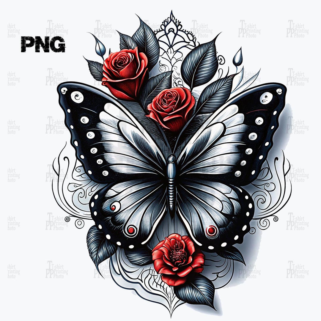 Gothic Butterfly With Roses Art: SVG PNG Digital Download - Etsy