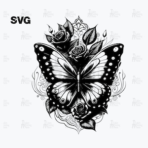Gothic Butterfly With Roses Art: SVG PNG Digital Download - Etsy