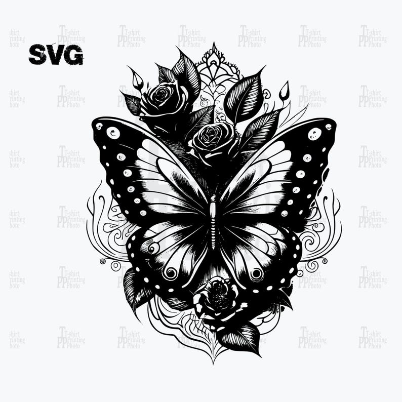 Gothic Butterfly With Roses Art: SVG PNG Digital Download - Etsy