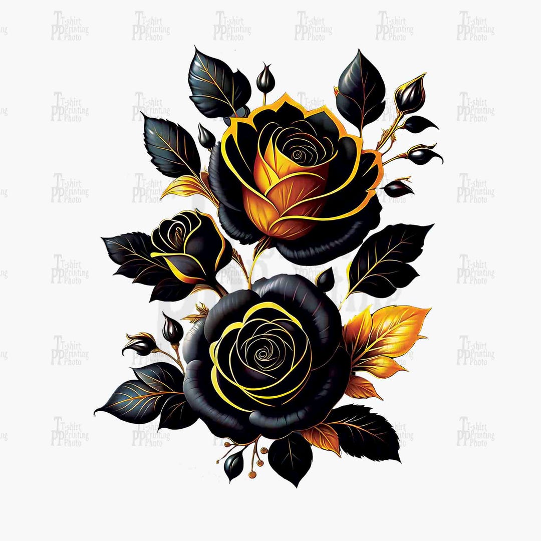 Black Gold Rose Tattoo PNG: Elegant Floral Art (digital Download) - Etsy