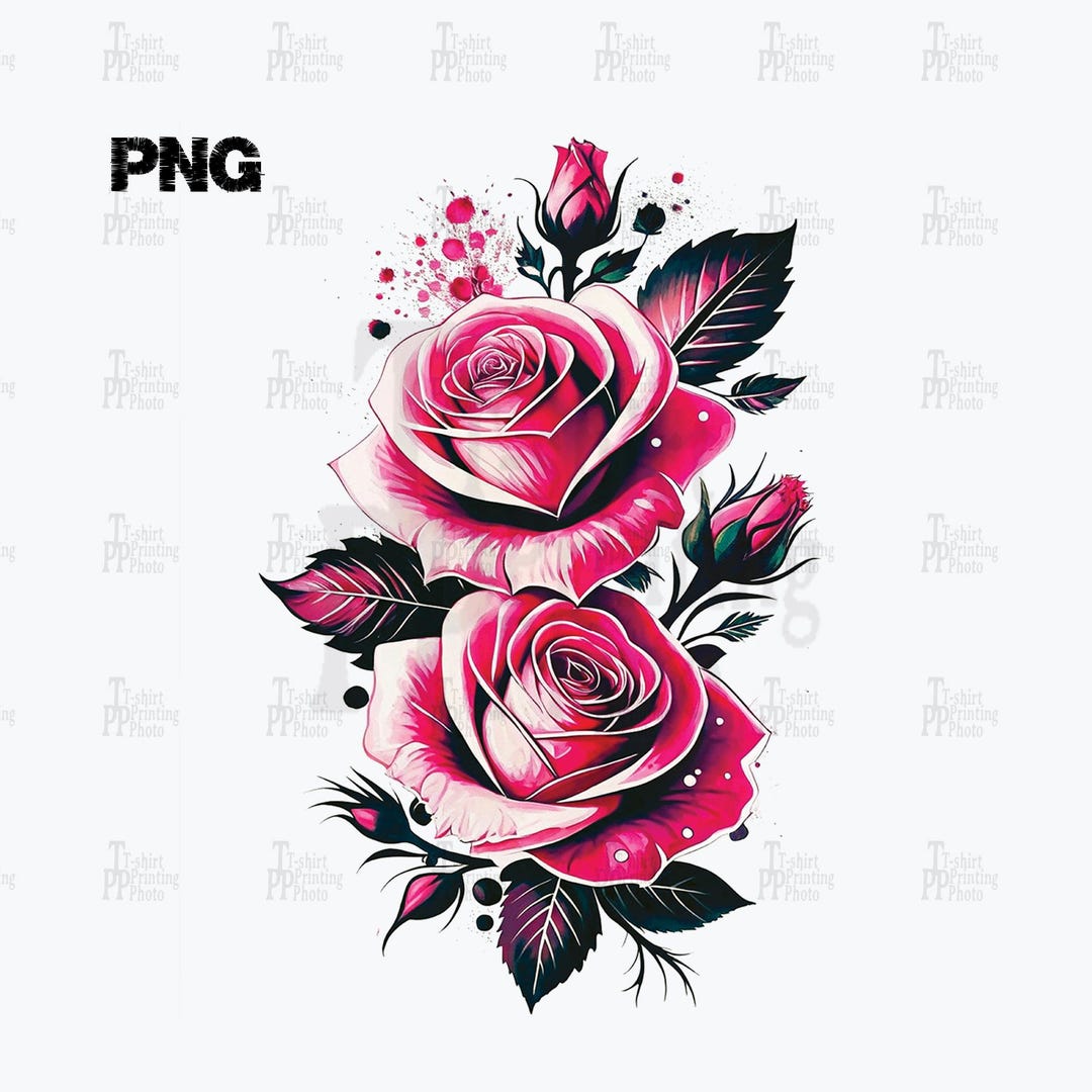 Pink Roses Tattoo Design: Floral Art SVG PNG (digital Download) - Etsy