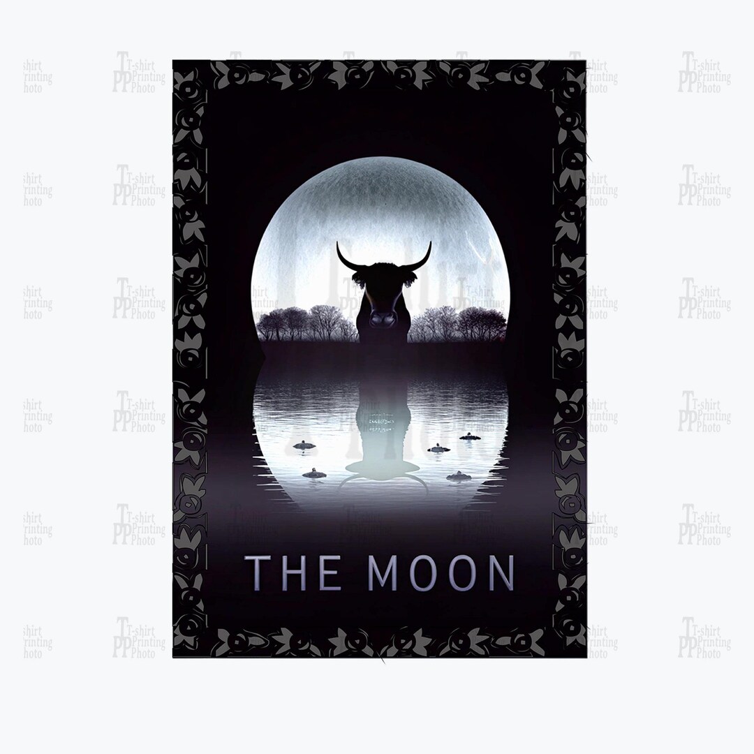 Mystical Highland Cow & Moon Tarot Card Digital Download PNG Vintage ...