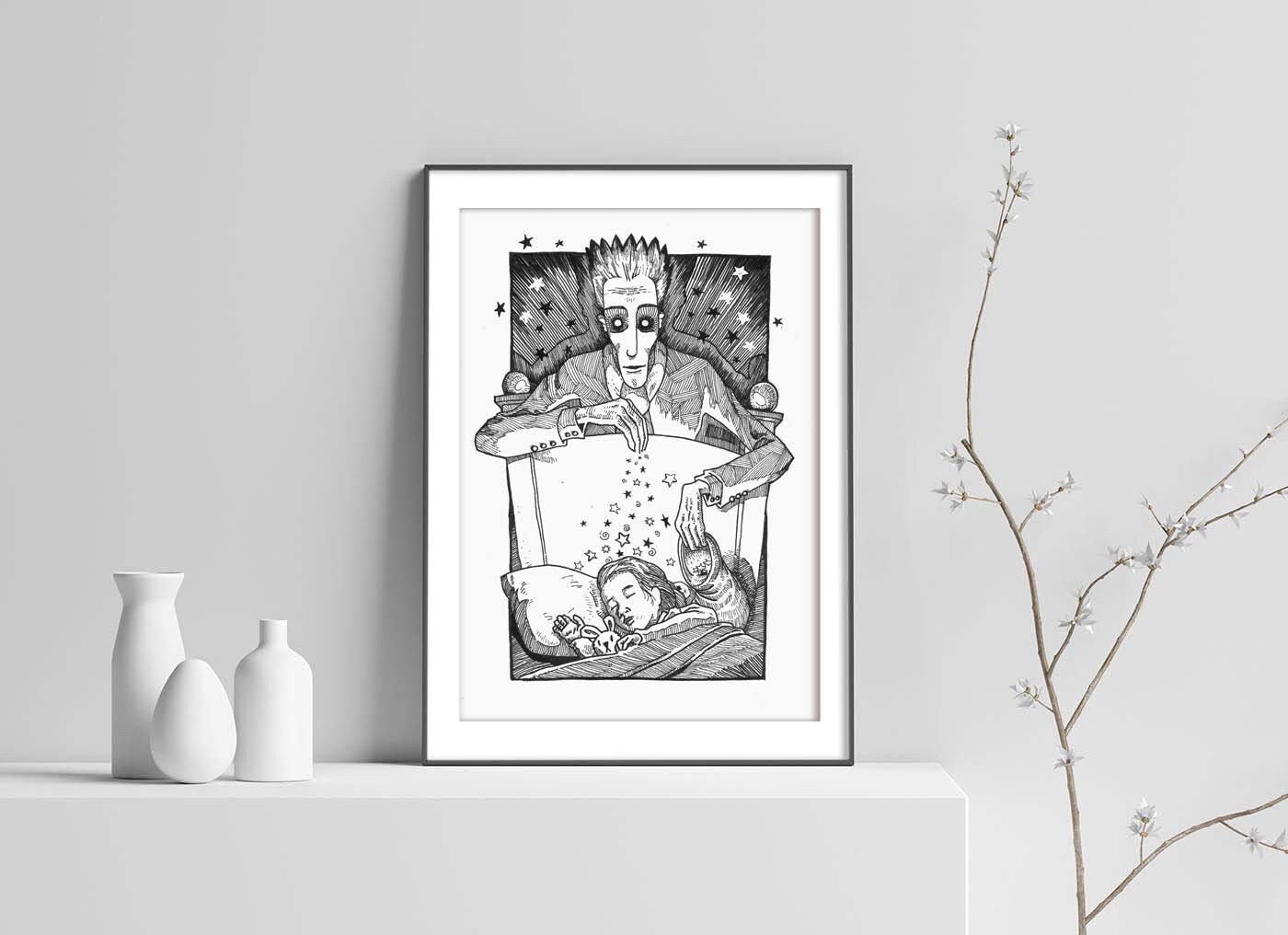 Black and White Fantasy Illustration. Based on the Myth of the Sandman ...