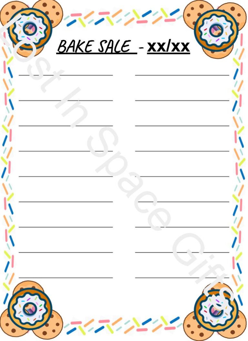 Bake Sale Flyer and Sign-up Template - Etsy