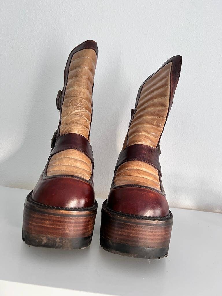 RARE FANTASTIC Patchwork Platform Boots True Vintage Hard to - Etsy