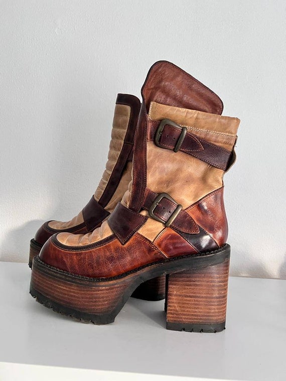 RARE FANTASTIC patchwork platform boots True vintage … - Gem