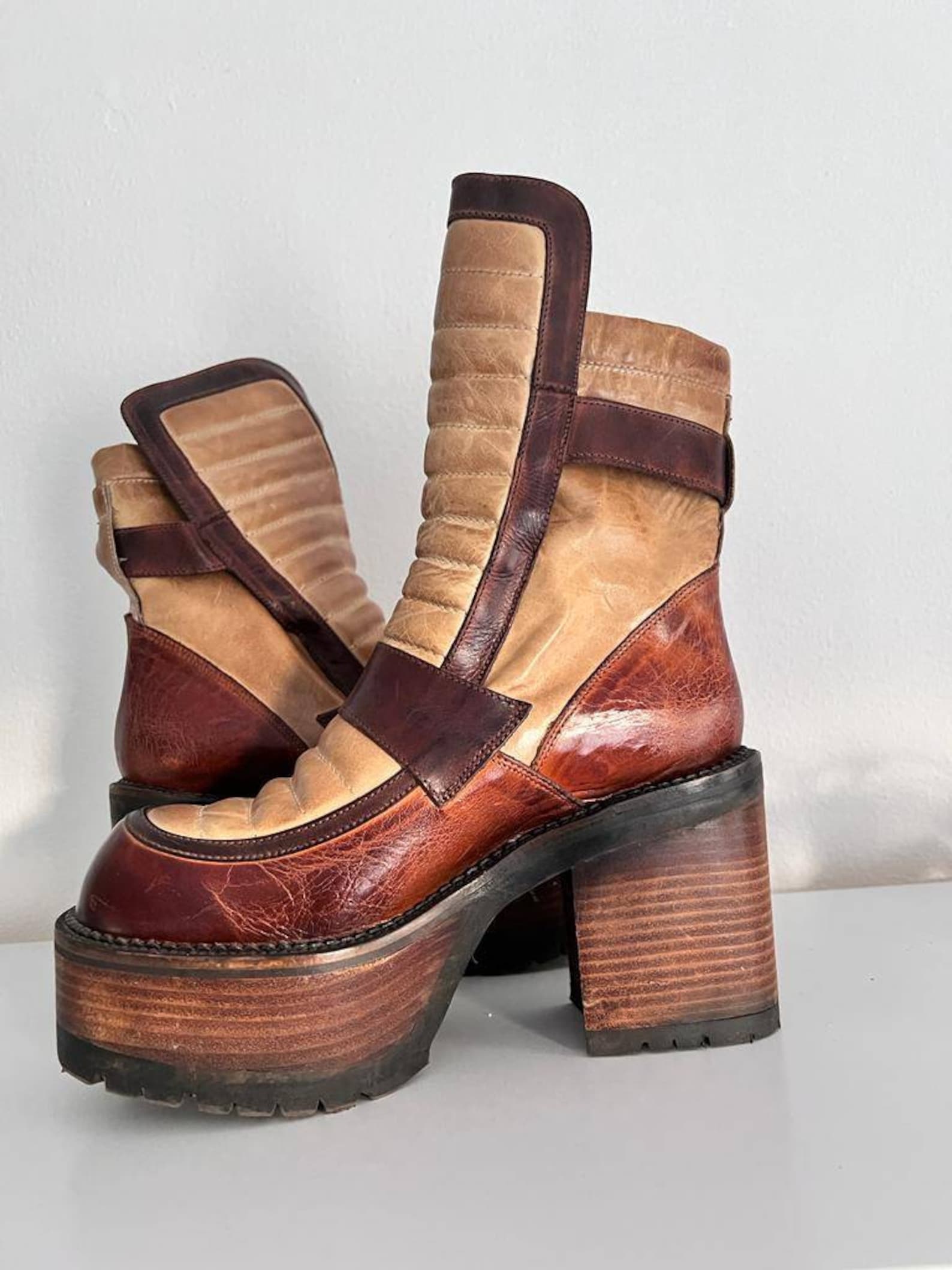 RARE FANTASTIC Patchwork Platform Boots True Vintage Hard to - Etsy