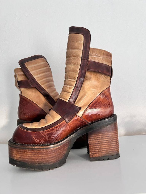 RARE FANTASTIC patchwork platform boots True vintage … - Gem