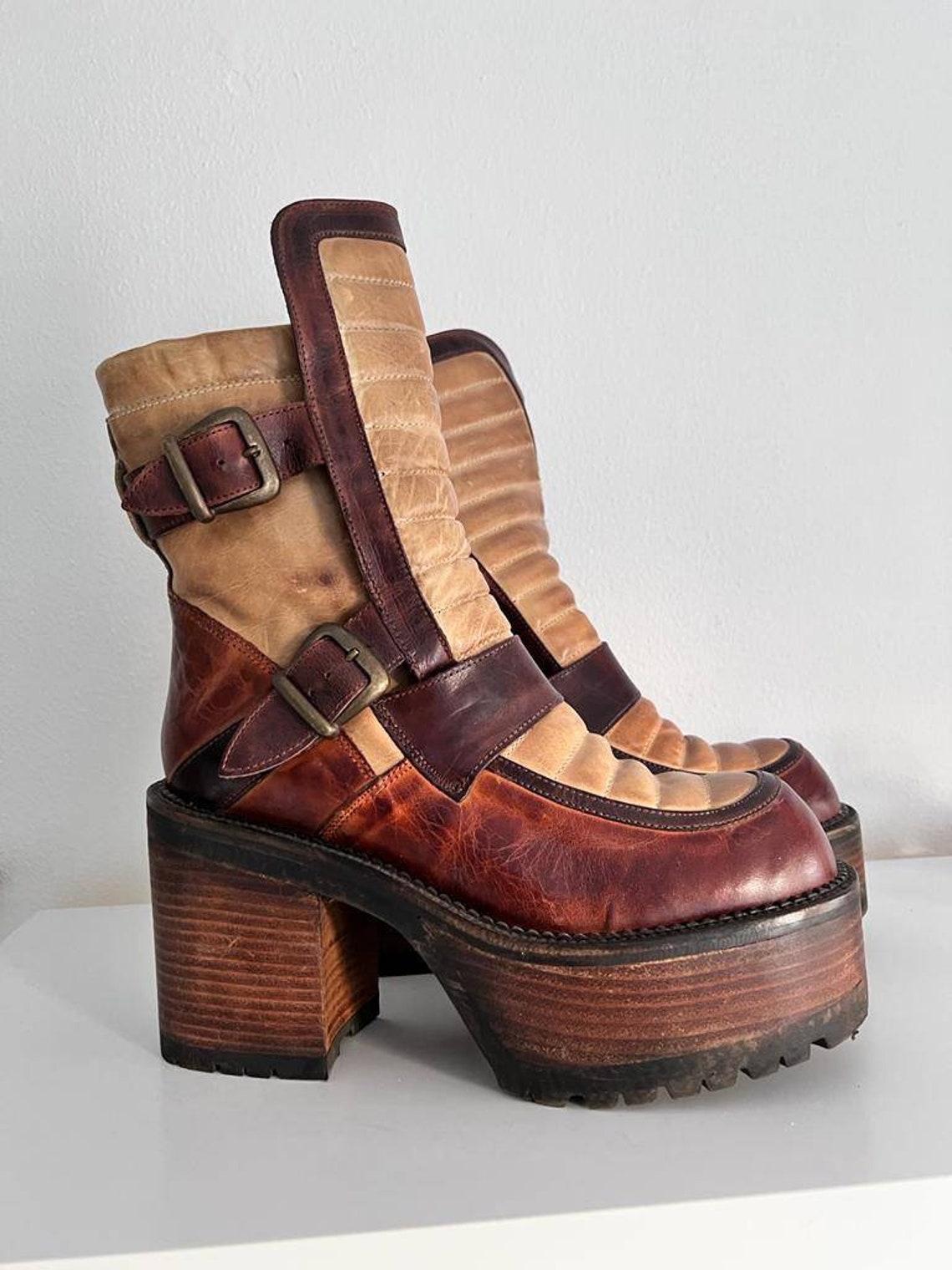 RARE FANTASTIC Patchwork Platform Boots True Vintage Hard to - Etsy