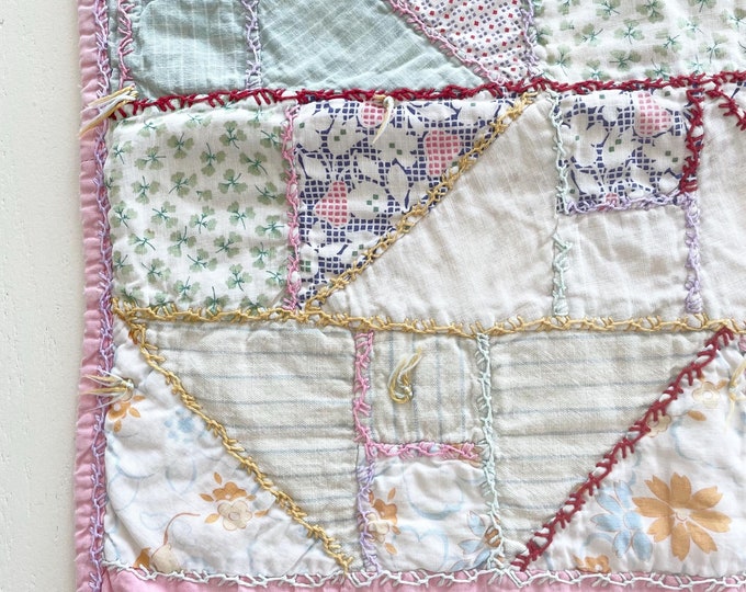 Vintage Scrappy Crazy Quilt Piece, Old Fabric, Shabby, Cottage ...