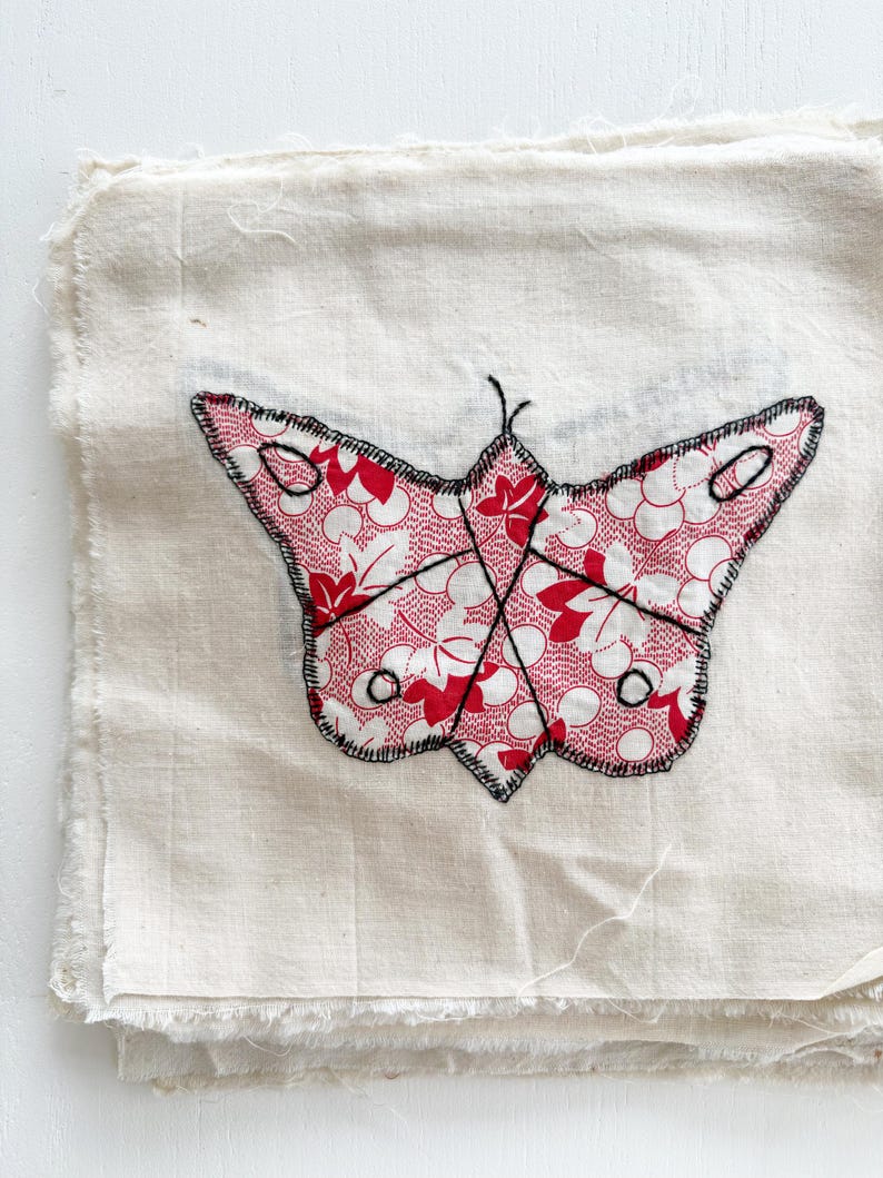 Vintage Butterfly Quilt Squares, Embroidered, Hand Stitched, Quilting ...