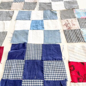 40 Vintage Nine Patch Scrappy Quilt Squares Blocks, Primitive, Rework, Old Fabric, Hand Stitched ...