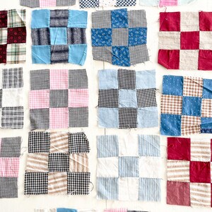 40 Vintage Nine Patch Scrappy Quilt Squares Blocks, Primitive, Rework ...