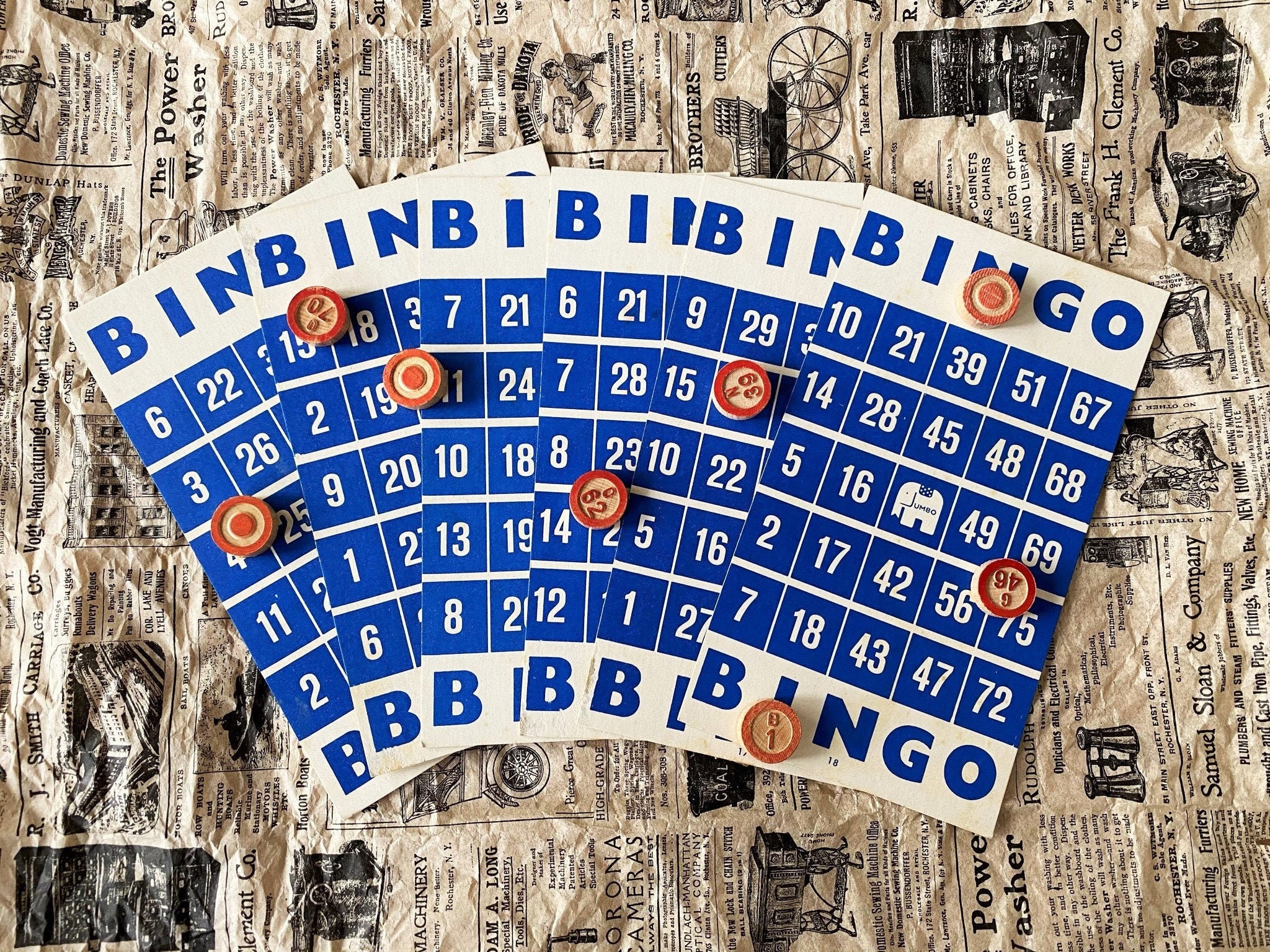Set of 6 Vintage Bingo Lotto Cards Blue // Scrapbook // DIY // | Etsy