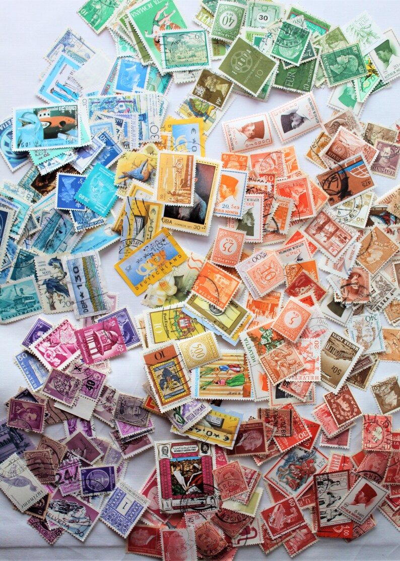 Vintage alte bunte Briefmarken aus aller Welt/ Scrapbook DIY | Etsy
