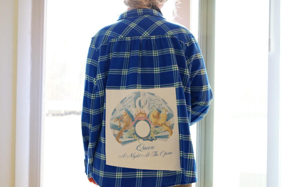 Queen Band Patch Flannel Shirt Custom Upcycled Flannel Shirt Size Women ...