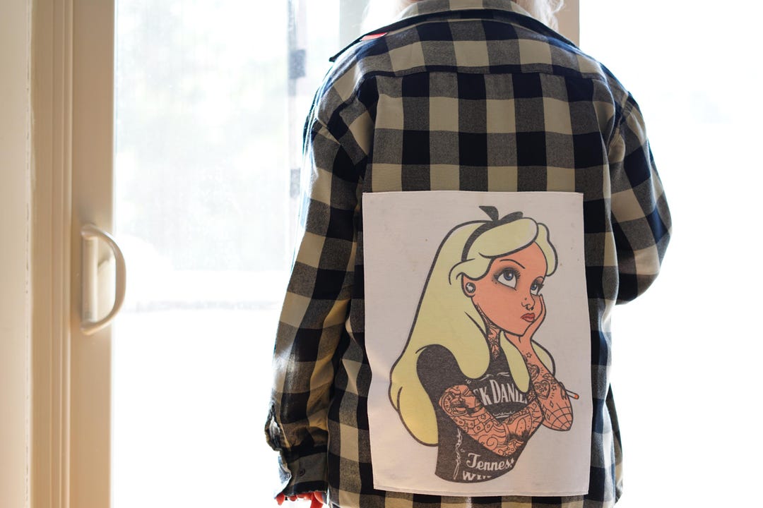 Punk Rock Alice in Wonderland Patch Flannel Shirt - Unisex Back Patch ...