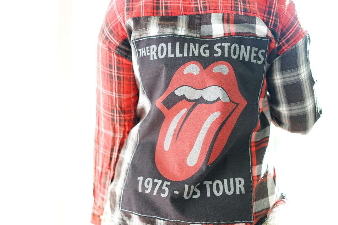 Rolling Stones Custom Back Patch Flannel Shirt - Distressed Band Patch ...